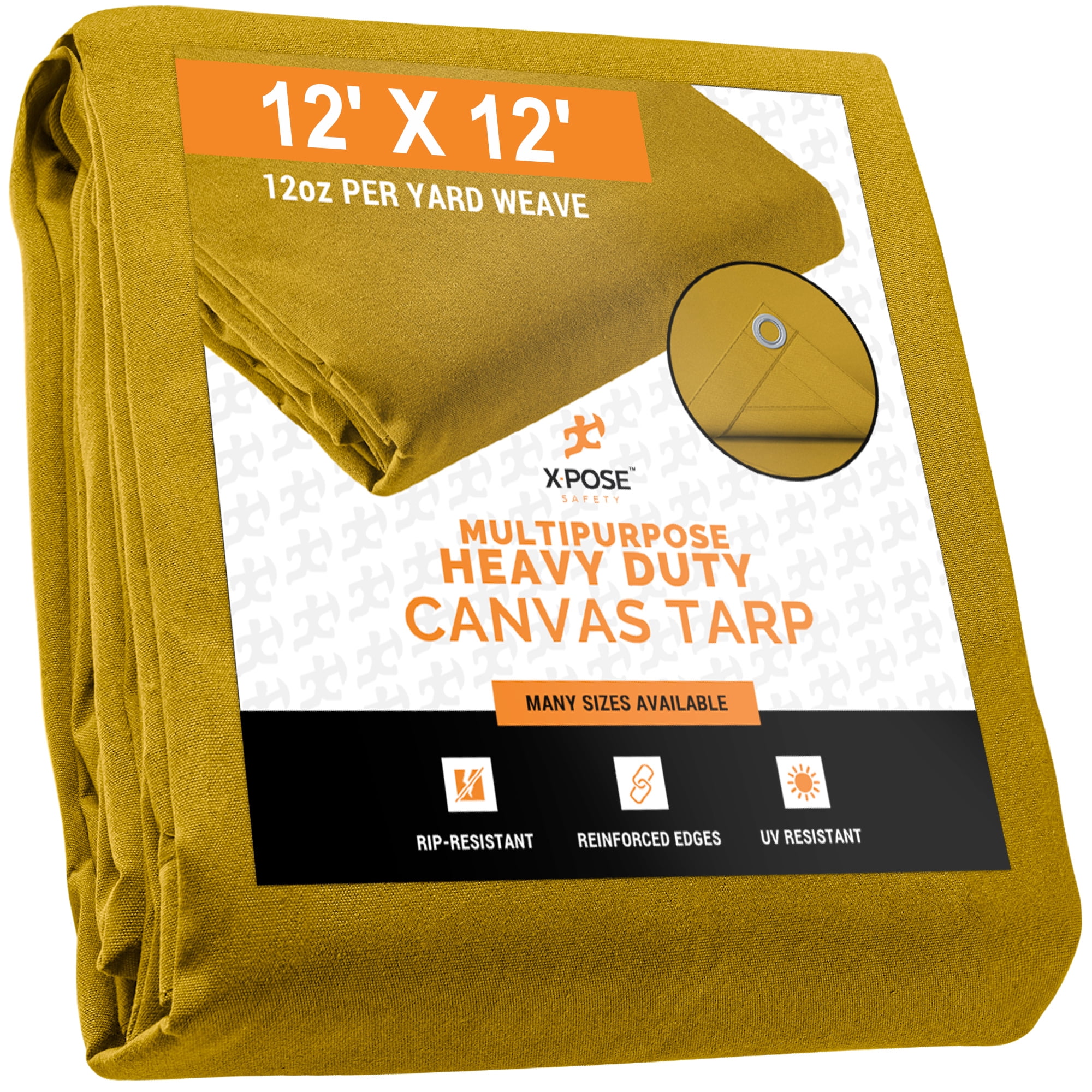 Xpose Safety Canvas Tarp - Tan 12' x 12' Duck Canvas Heavy Duty 12 oz ...