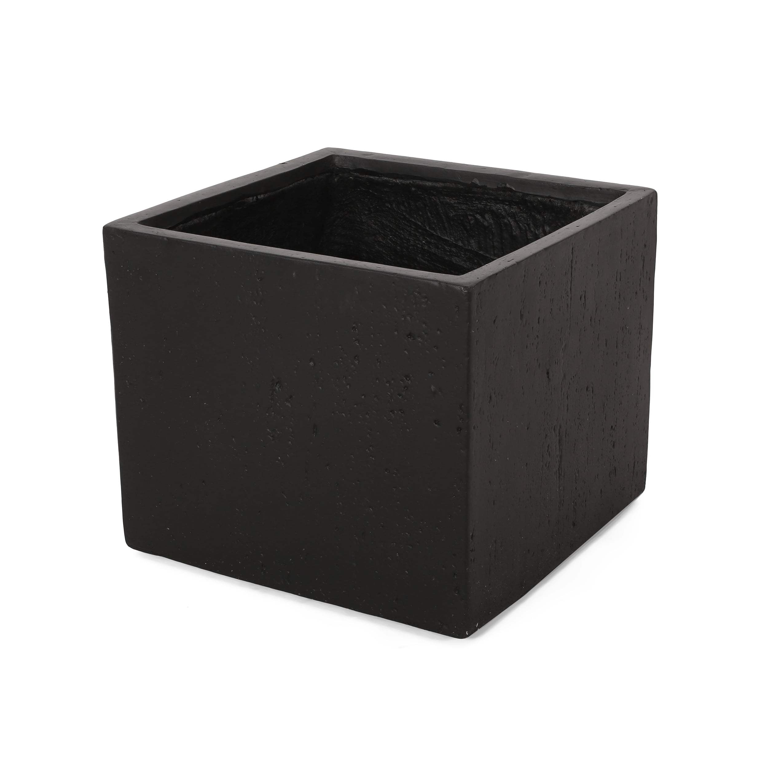 Fardeen Outdoor Modern Medium Cast Stone Square Planter, Black ...