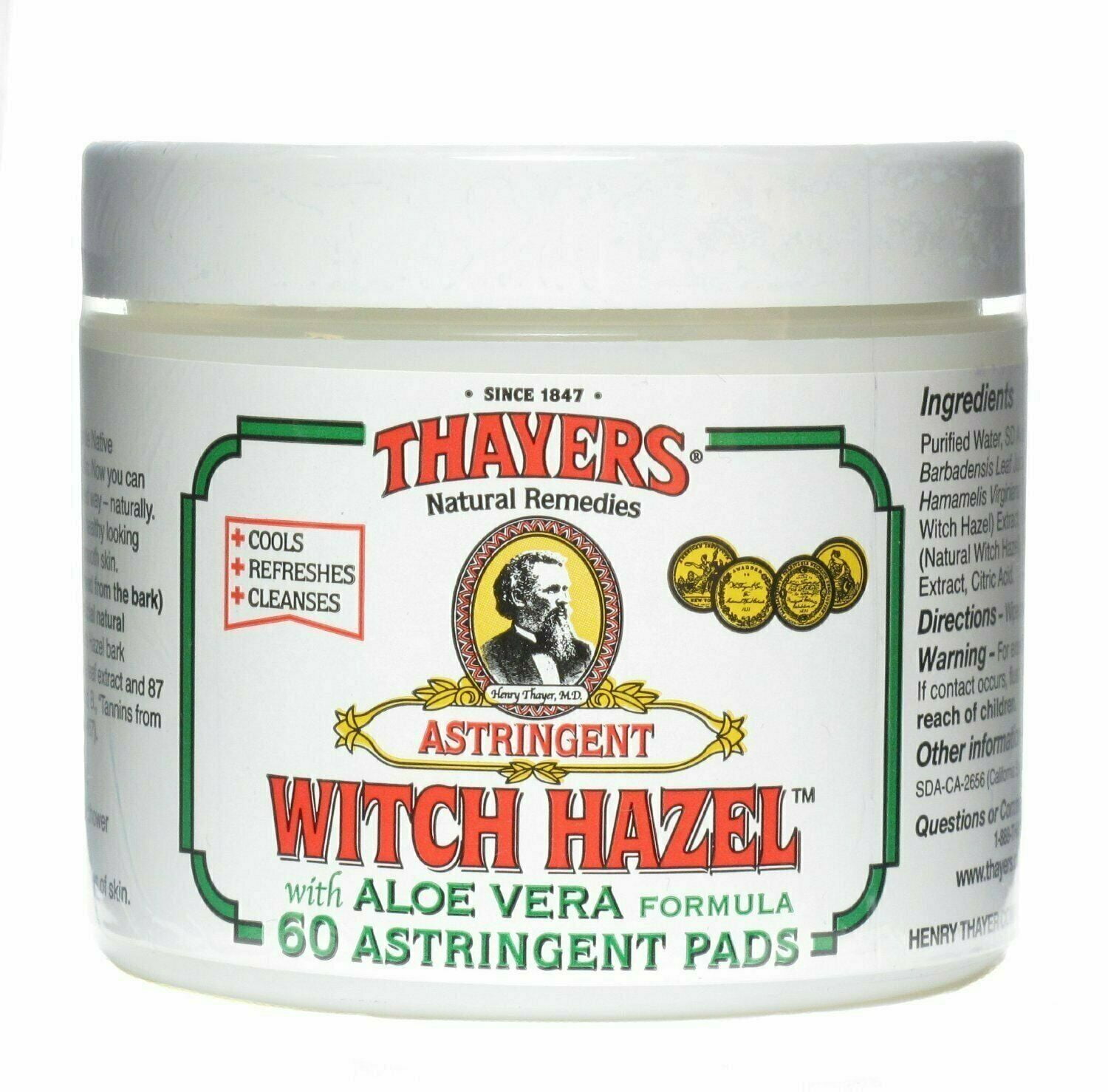 Thayers Original Witch Hazel With Aloe Vera, 60 Astringent Pads Pack of ...