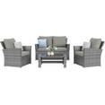 UDPATIO Wicker Patio Furniture Set, 4 Piece Outdoor Sectional Conversation Sets, Gray PE Rattan ...