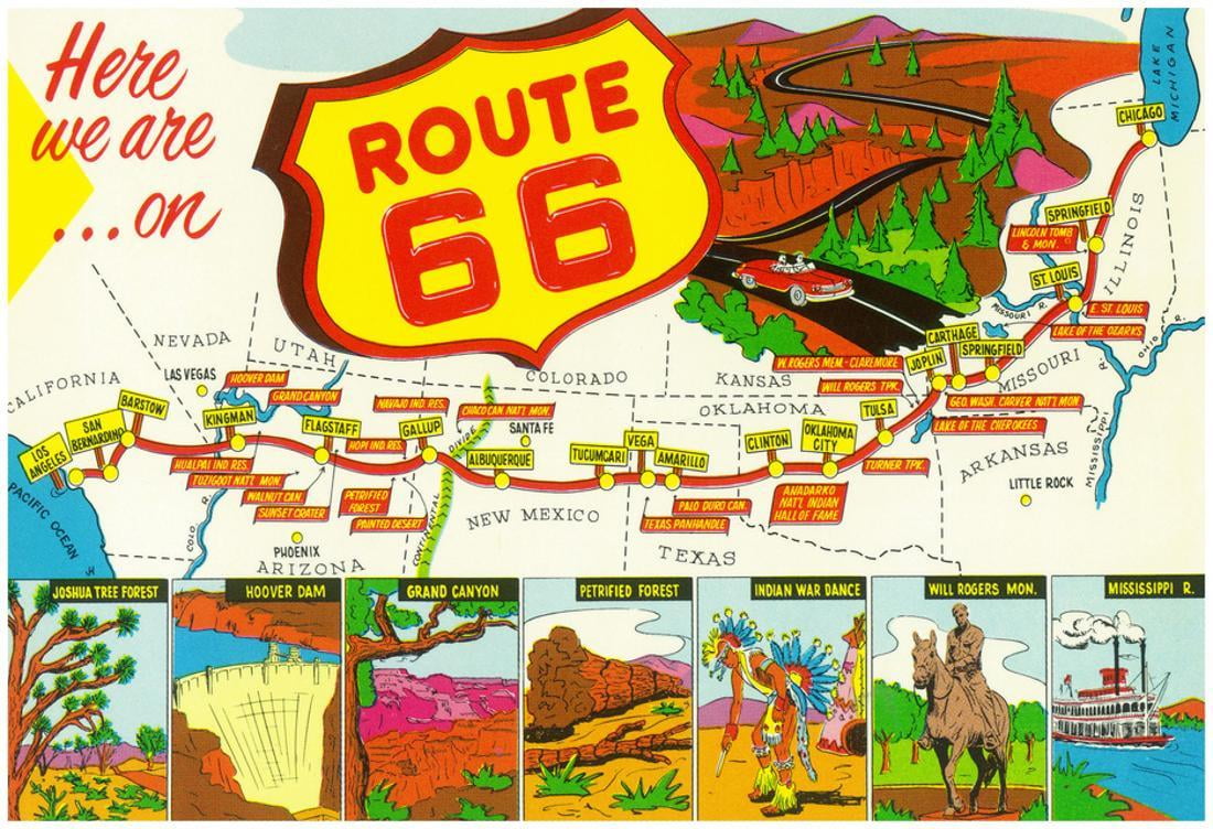 Map of Route 66 From Los Angeles To Chicago Poster 19x13 Sold by Art ...