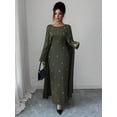 Army Green Womens Elegant Long Dress With Pearl Embellishments, Evening ...