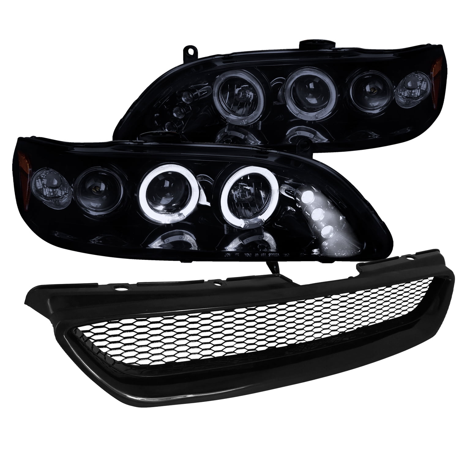 Spec-D Tuning Jdm Glossy Black Projector Headlights Hood Grille Guard ...