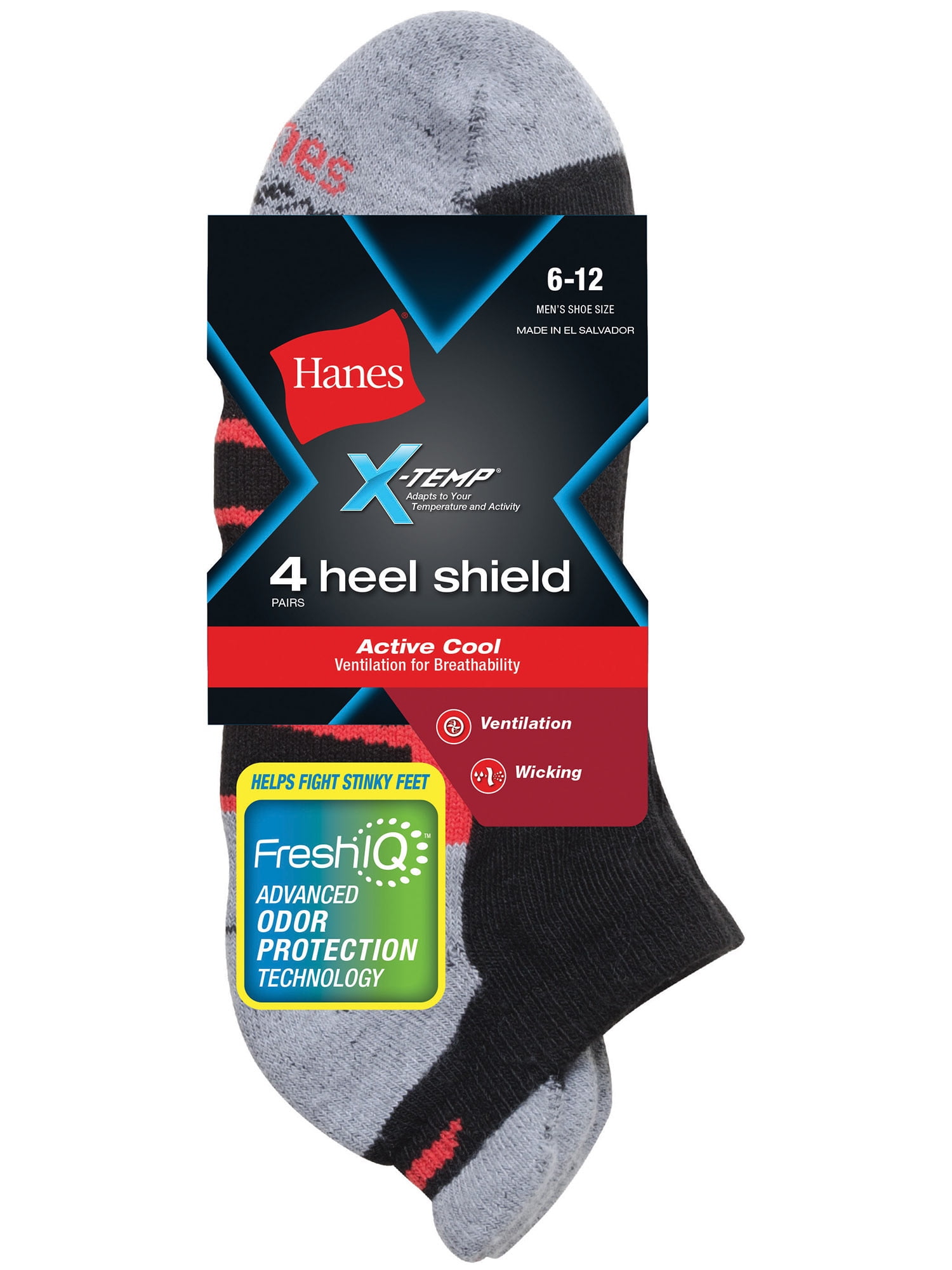 Men's X-Temp Active Cool Heel Shield Socks 4-Pack - Walmart.com