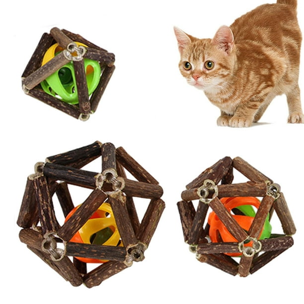 Cat Toys Natural Silvervine Stick Cage Balls & Bell Ball , Kitten ...