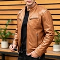 Busydd Leather Jacket for Men with Stand Collar and Zippered Pockets ...