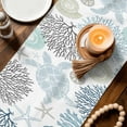 Blue Beige Coastal Turtle Table Runner, Ocean Coral Nautical Washable ...