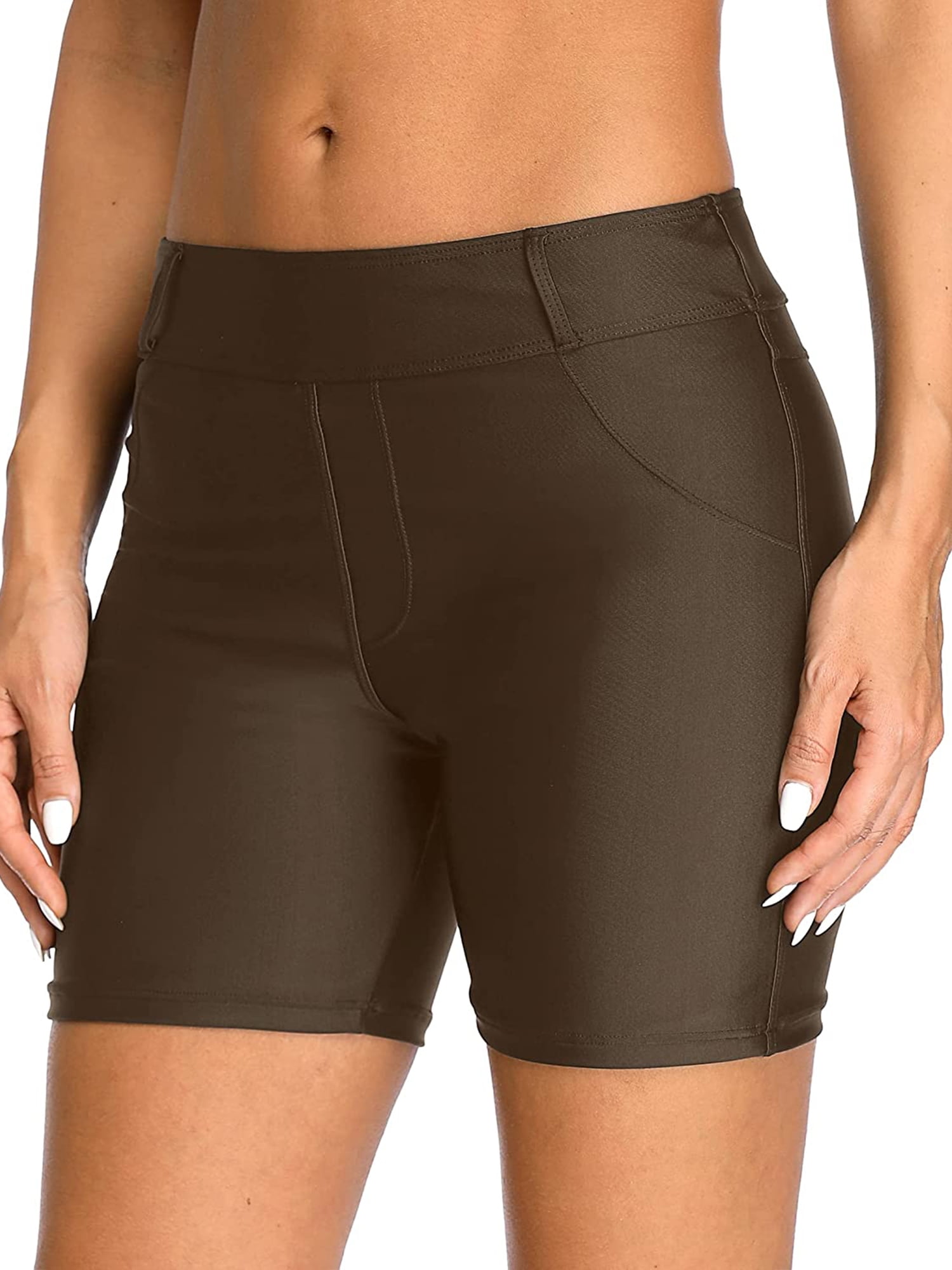 Asoul Women Solid Swim Shorts with Pockets High Waisted Swim ...