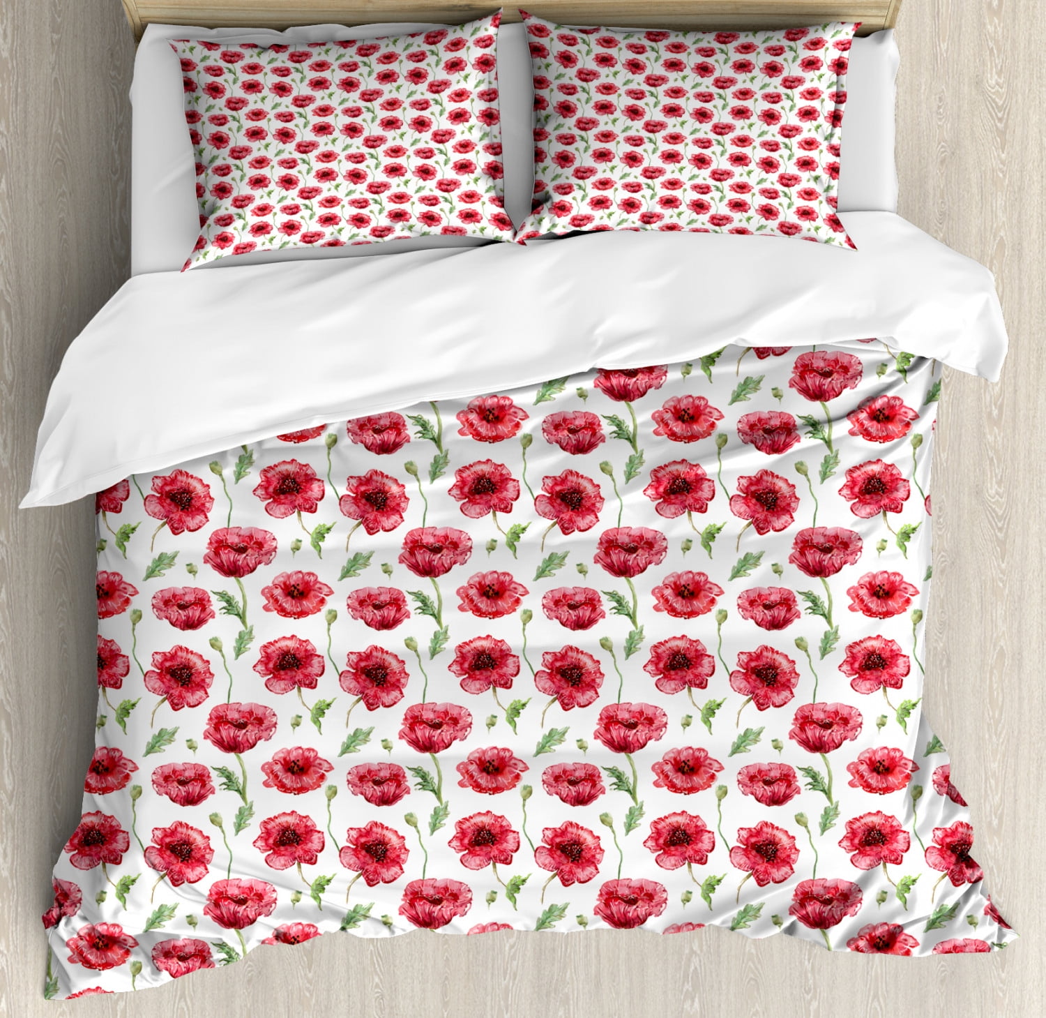 Poppy Duvet Cover Set King Size, Arrangement of Floral Elements ...