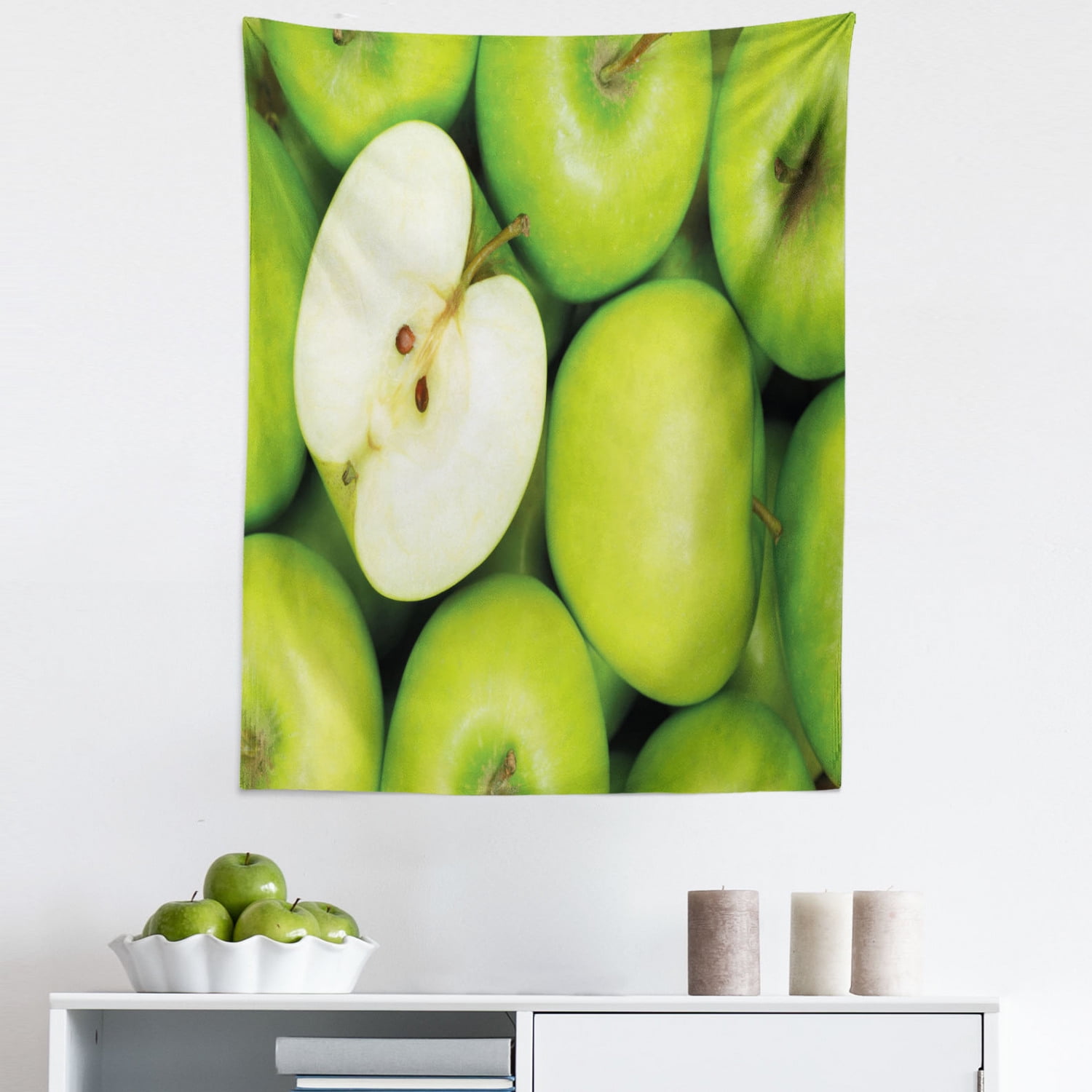 Fruits Tapestry, Realistic Looking Pile of Green Apples Healthy Snack ...