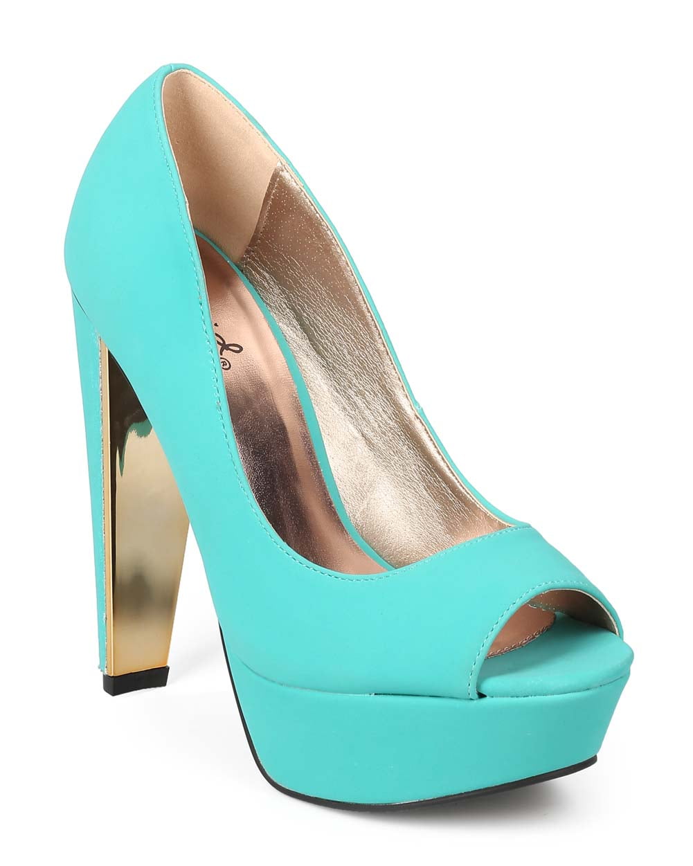 New Women Qupid Darcia-10 Nubuck Peep Toe Gold-Plated Chunky Heel ...