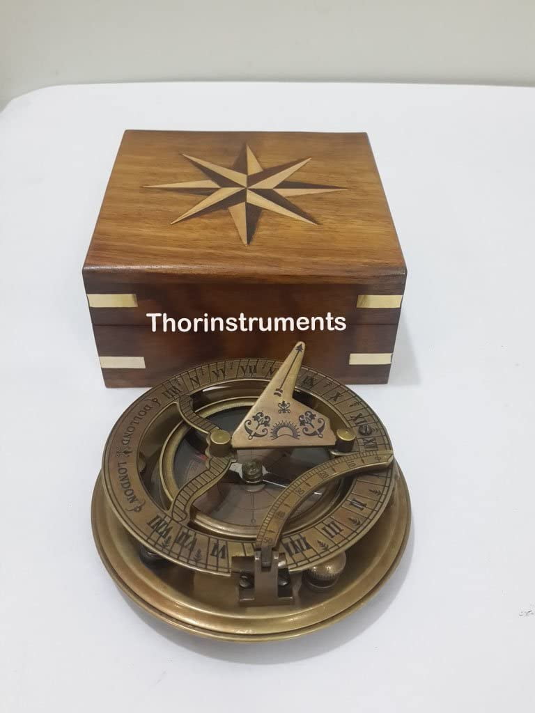 Dollond London Antique Brass Sun Dial Compass With Wooden Box Home ...