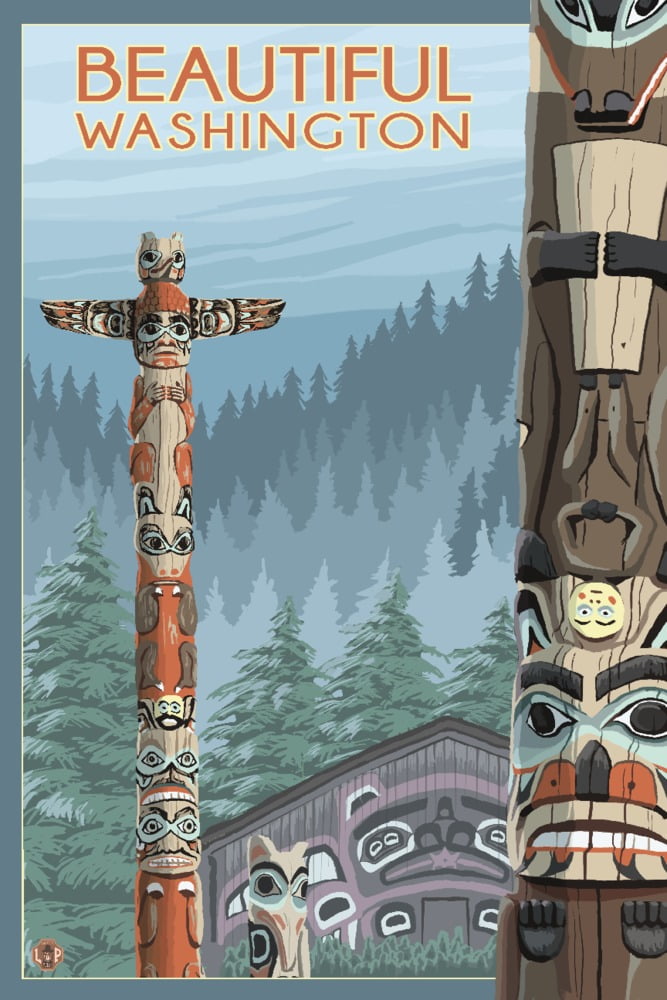 Beautiful Washington, Totem Poles (12x18 Wall Art Poster, Room Decor ...