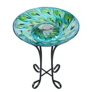 18'' Solar Bird Bath with Water Light, Glass & Metal Stand, Sea Turtle ...