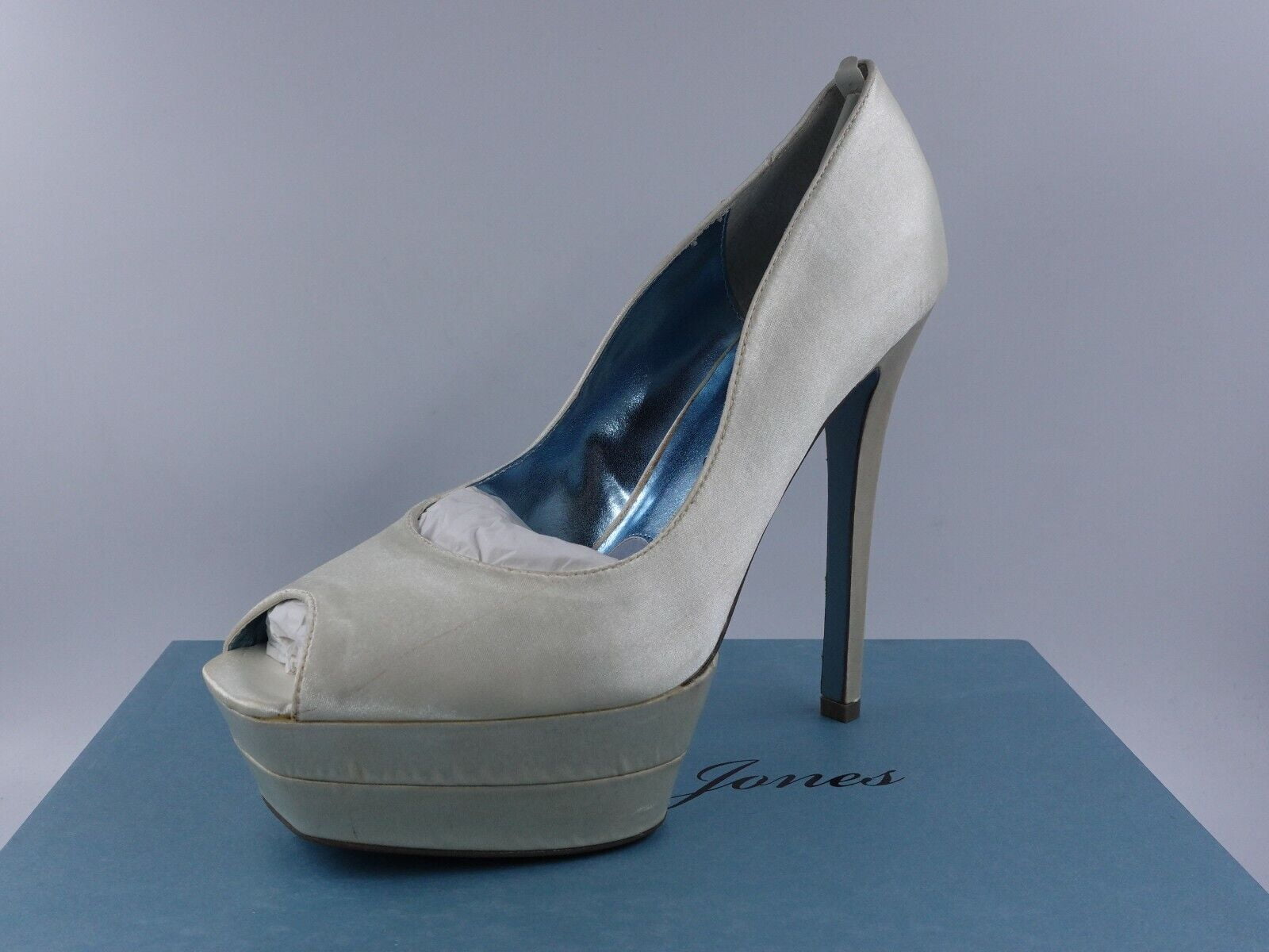 Lauren Jones Vicki Peep Top Pump Shoes Women M Ivory Satin