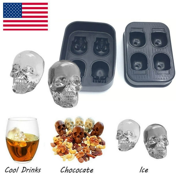 3D Skull Flexible Silicone Ice Cube Mold Tray, Makes Four Giant Skulls ...