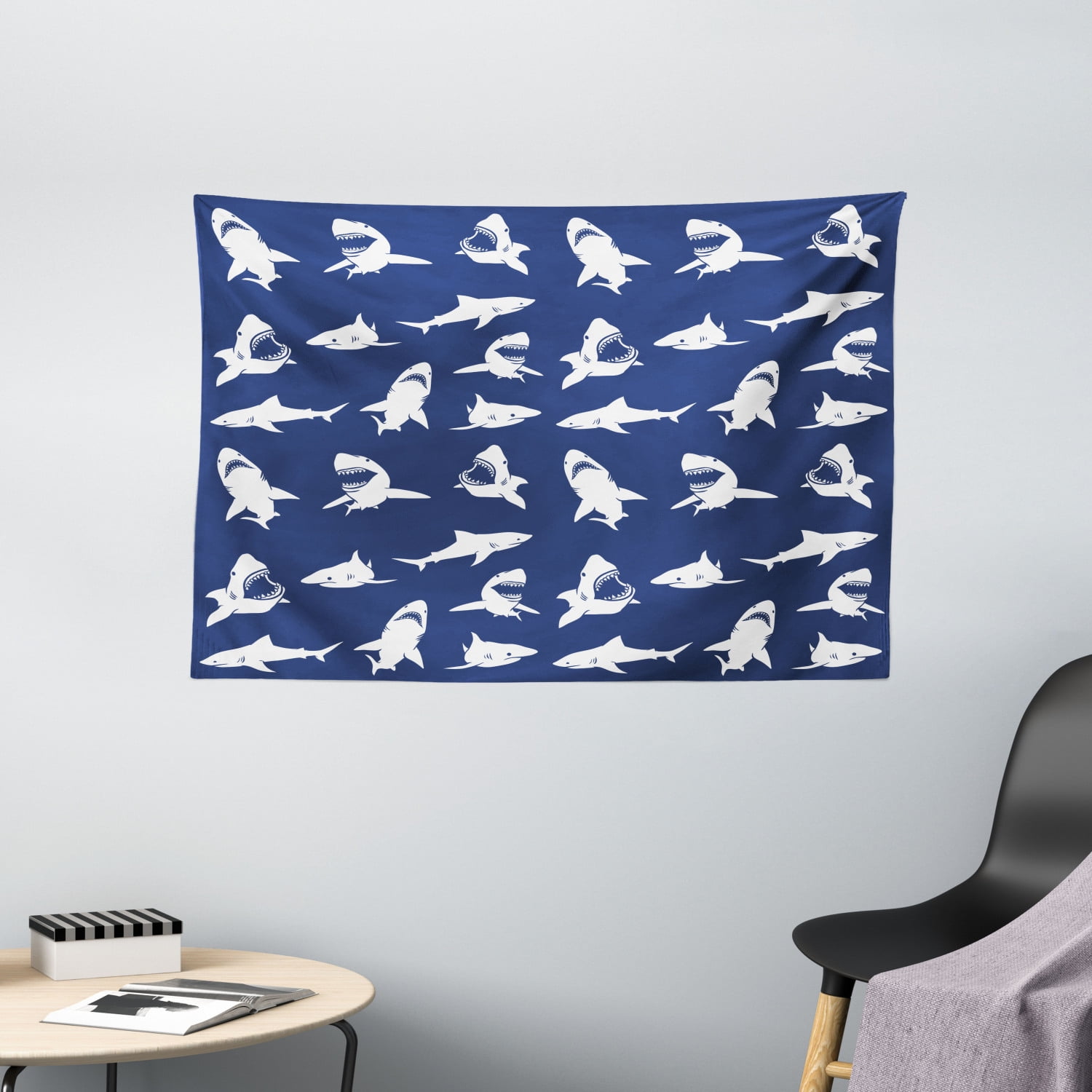 Shark Tapestry, Shark Pattern with Various Gestures Have A Bite Danger ...