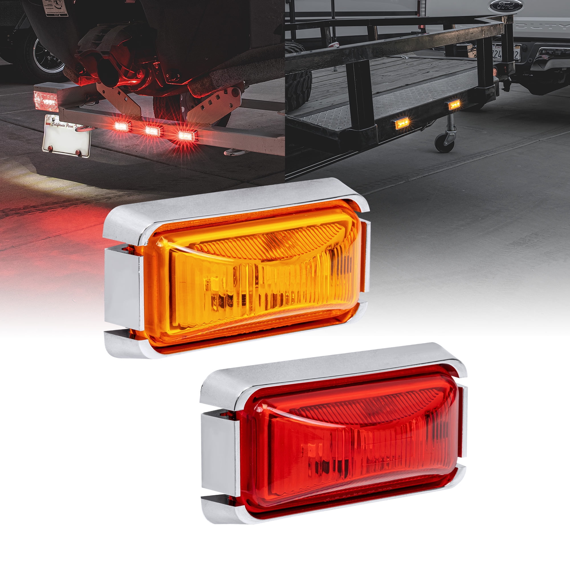 2pc 2.5" Amber Red LED Trailer Marker Light Chrome Bezel DOT FMVSS 108 ...
