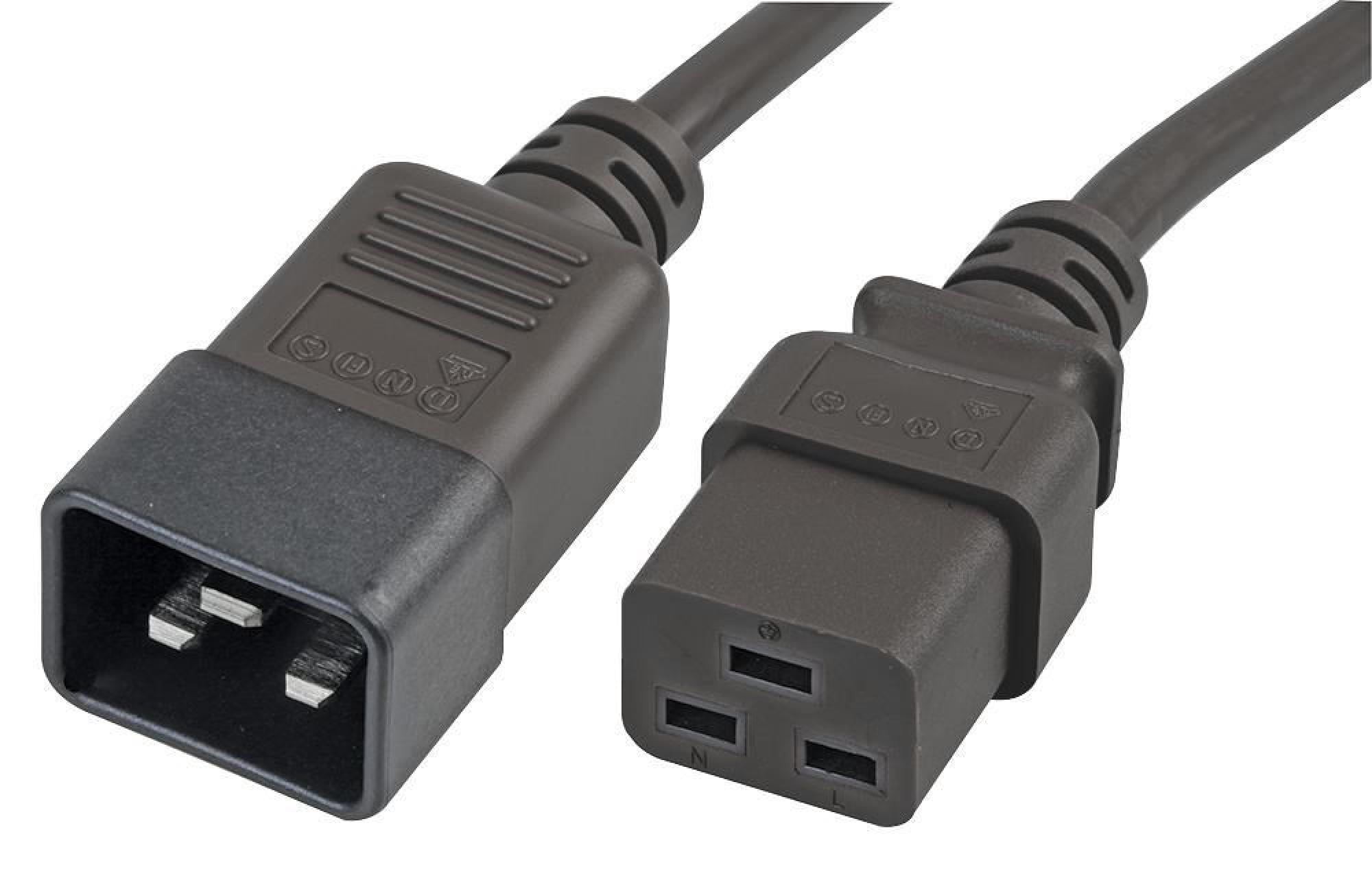 PRO ELEC - IEC Male C20 to Female C19 Extension Lead, Black, 2.5m, 16A ...
