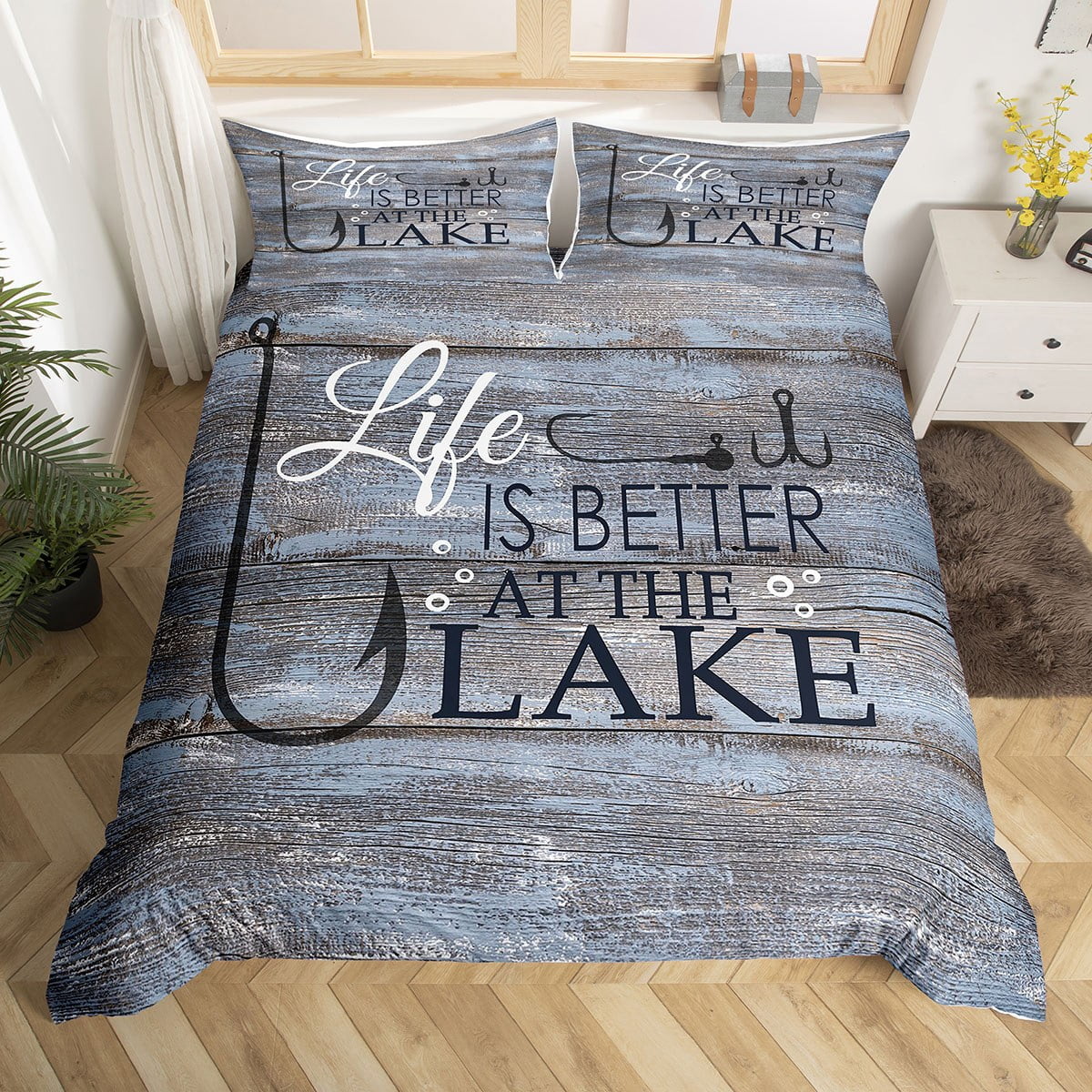 Lake Life Decor Bedding Set Fish Fishhook Comforter Cover for Adults ...