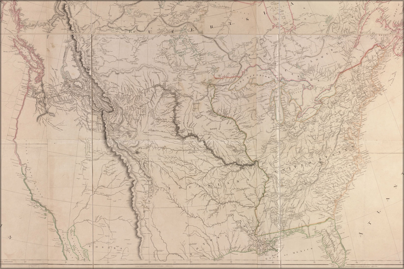24"x36" Gallery Poster, 1814 map of north america united states and ...