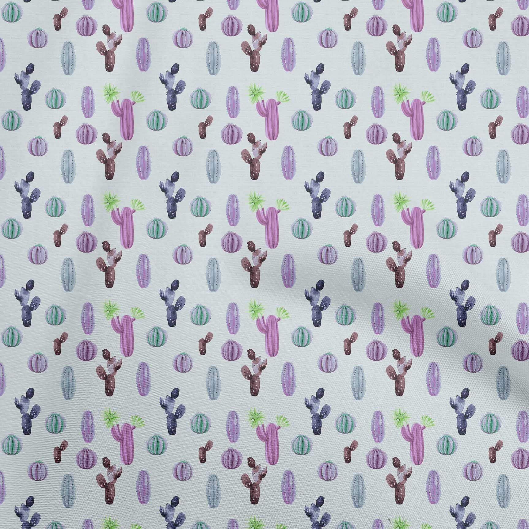 oneOone Cotton Poplin Purple Fabric Cactus Sewing Material Print Fabric ...