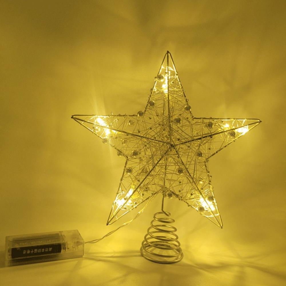 Christmas Tree Topper Gold Glitter Hollow Lighted Star Tree Topper for ...