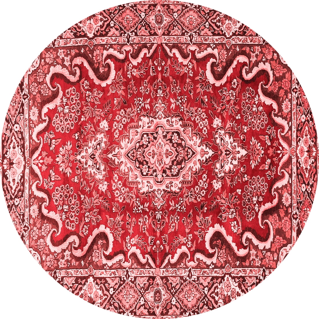 Ahgly Company Indoor Round Medallion Red Traditional Area Rugs, 8 ...