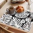 Black Palm Leaves Cotton Linen Placemats Set of 8, Tropical Botanical ...