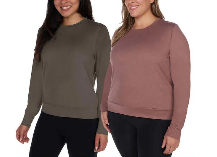 Lukka Lux Ladies' Long Sleeve Active Top 2 Pack, Green/Rose Medium ...