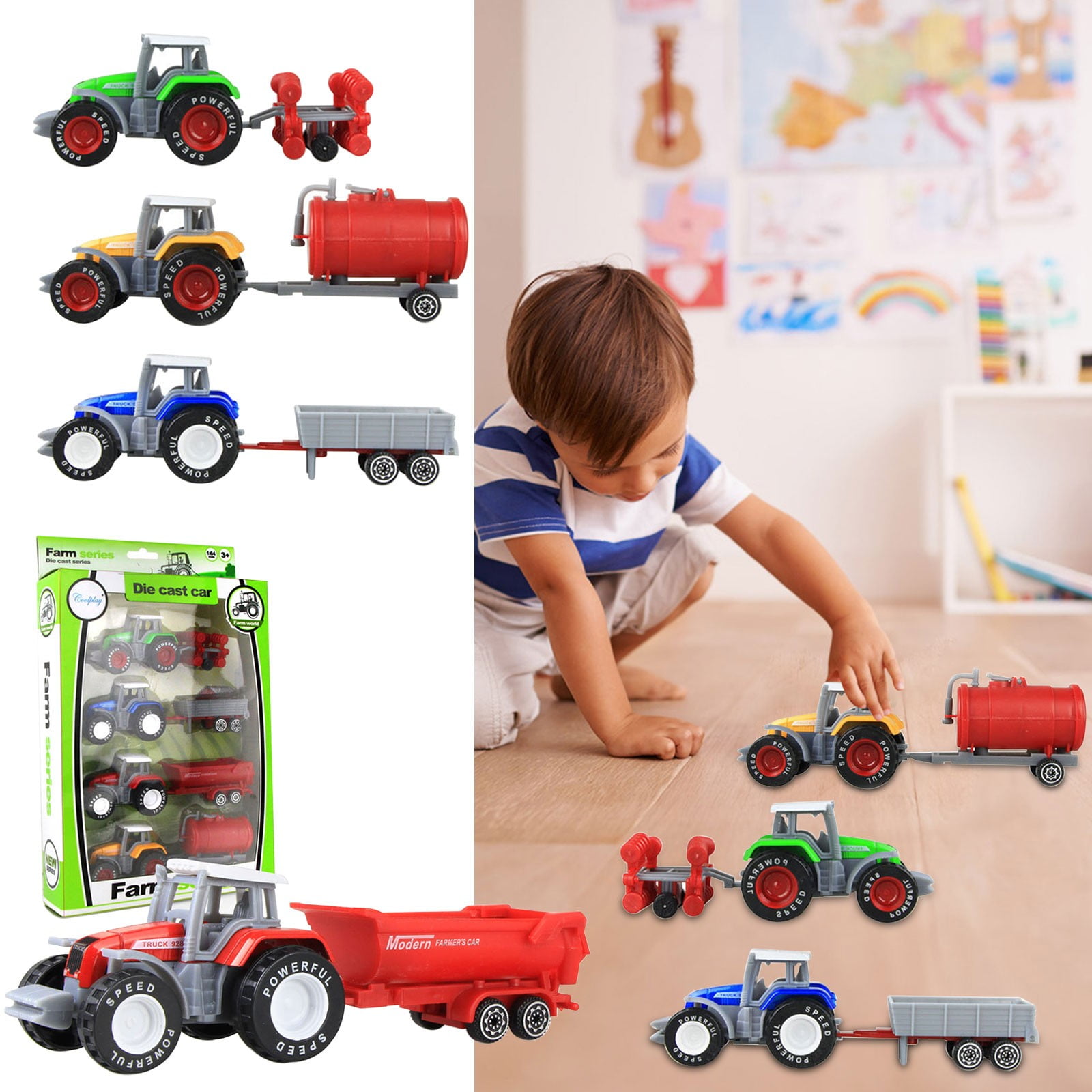 Click here for Vivavault Farm Vehicle Toy Set With Tractor And Tr... prices