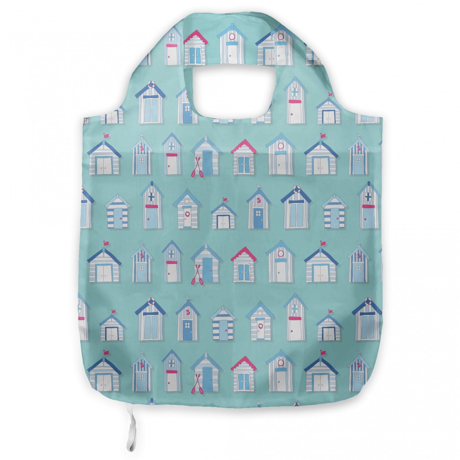 Beach Fabric Shopping Tote, Sea Ocean Related Little Hand Drawn Huts ...