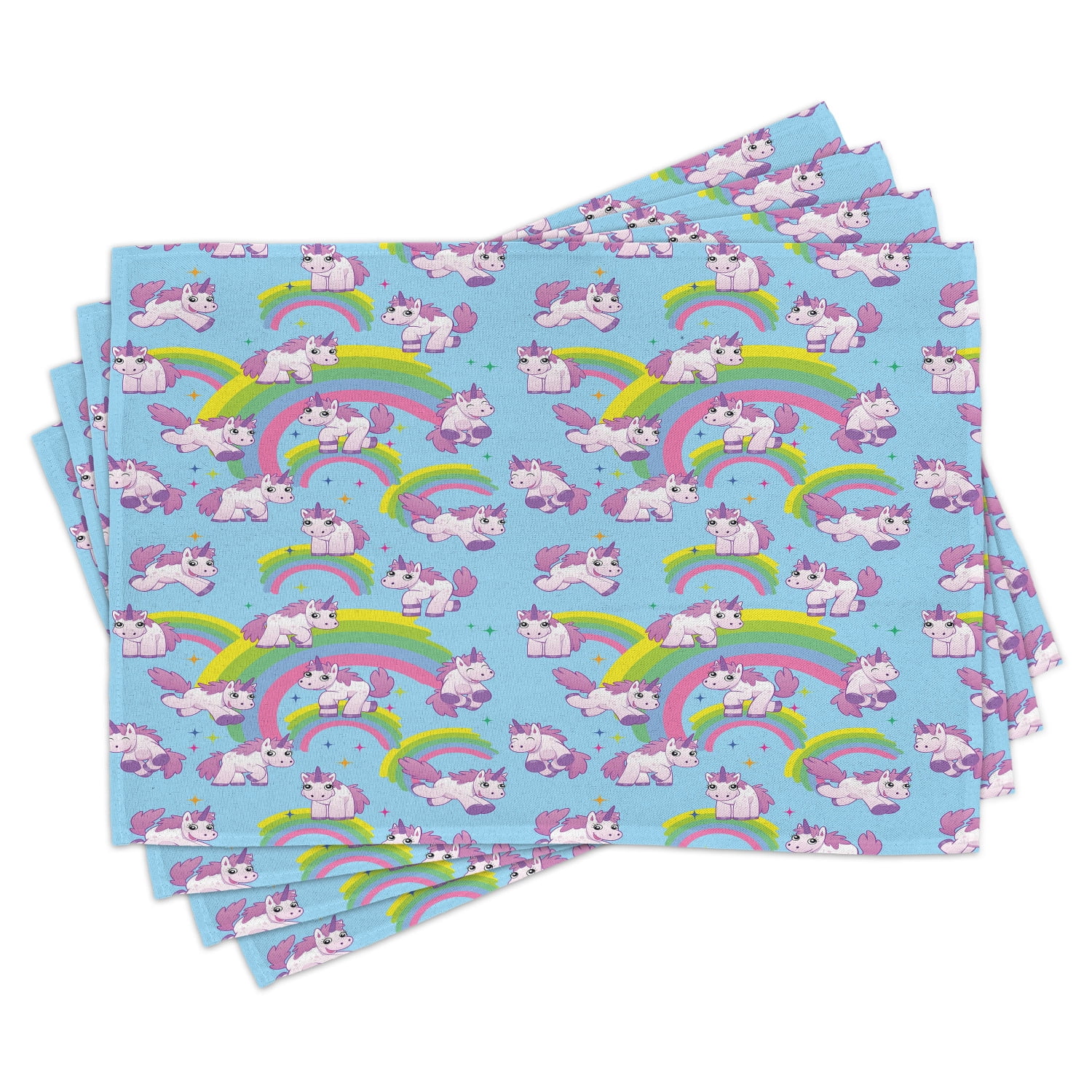 Ambesonne Unicorn Place Mats Set of 4, Cartoon, Standard Size ...