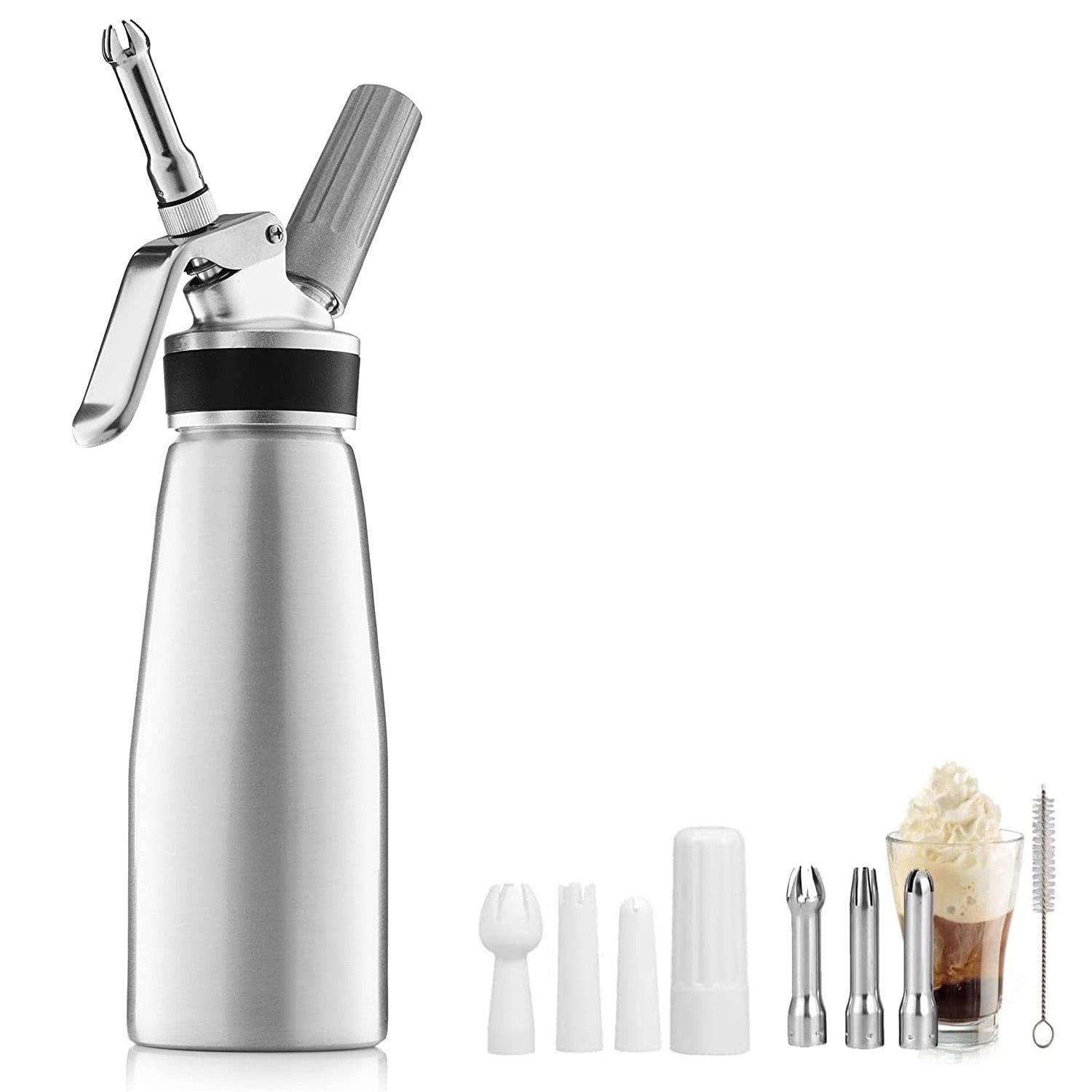 Professional Whipped Cream Dispenser, with 3 Various Stainless Nozzles ...