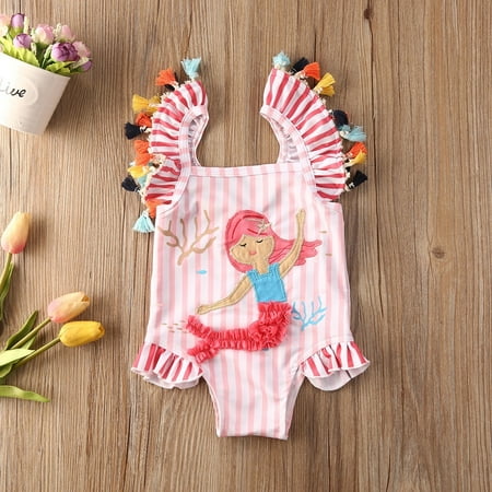Little Girls Bikini Swimwear Swimsuit Bathing Suit Striped Tassels Cute ...