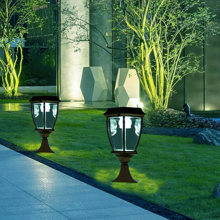 Solar Powered Bronze Post Light Classical Waterproof LED 3 Step