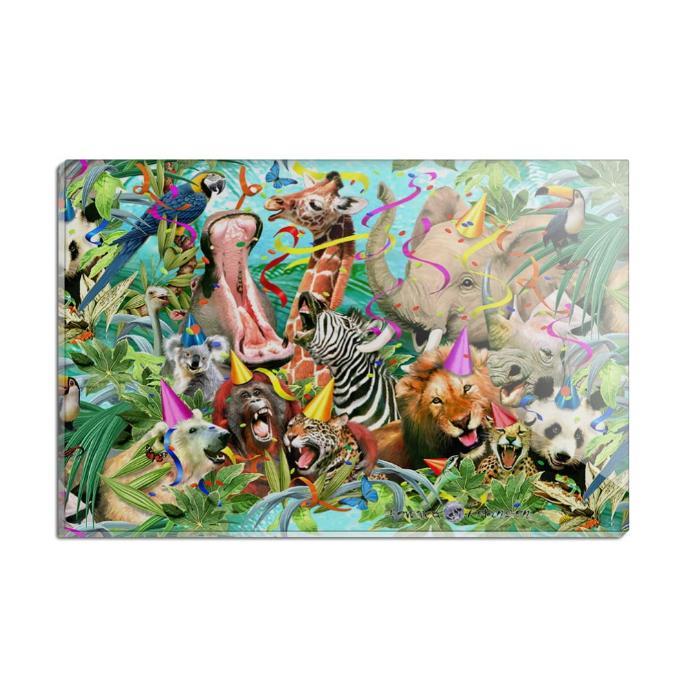 Party Animals Birthday Lion Zebra Elephant Giraffe Pattern Rectangle ...