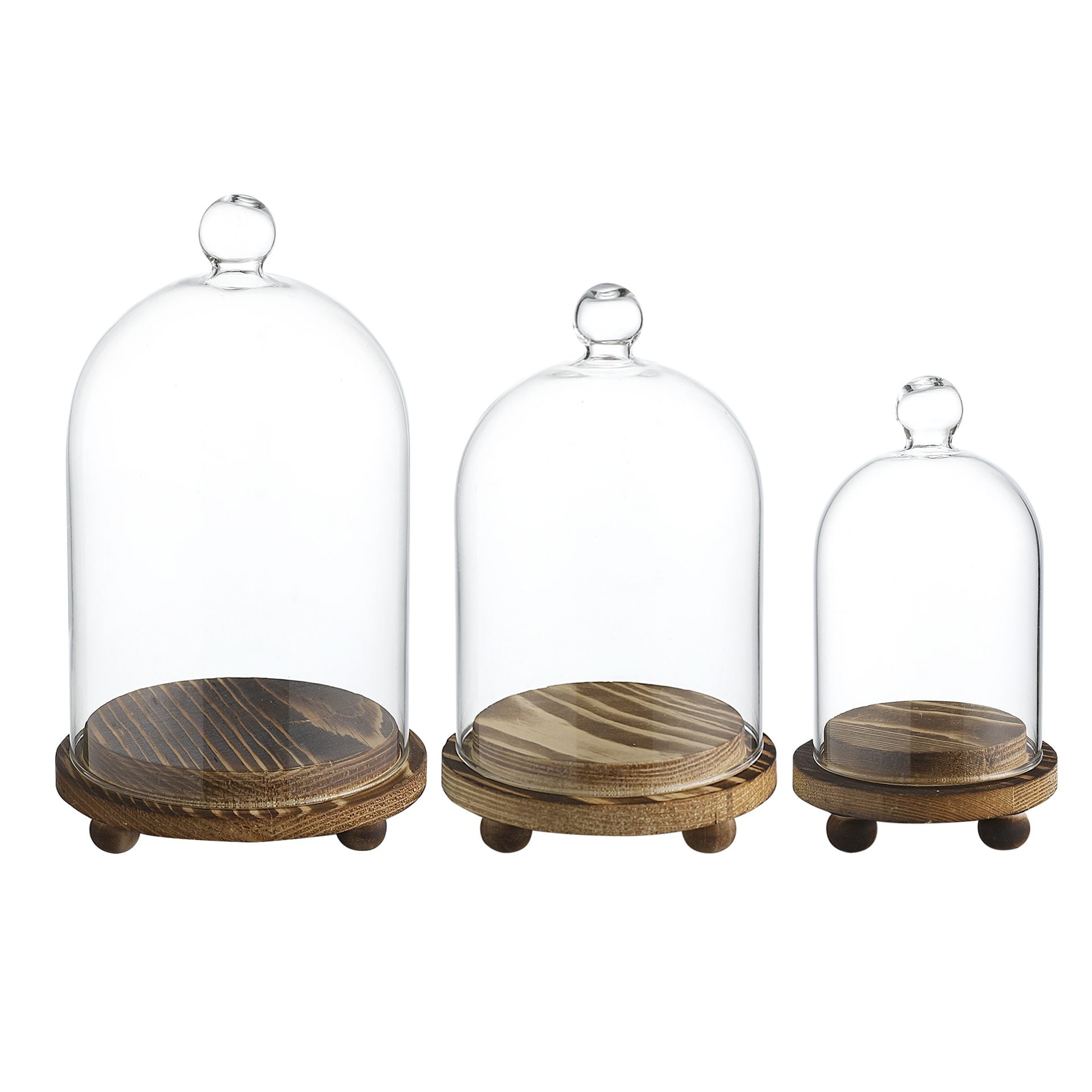 Mini Glass Display Dome Cloche with Wood Base, Set of 3 - Walmart.com Mini Glass Display Dome Cloche with Wood Base, Set of 3 - Walmart.com