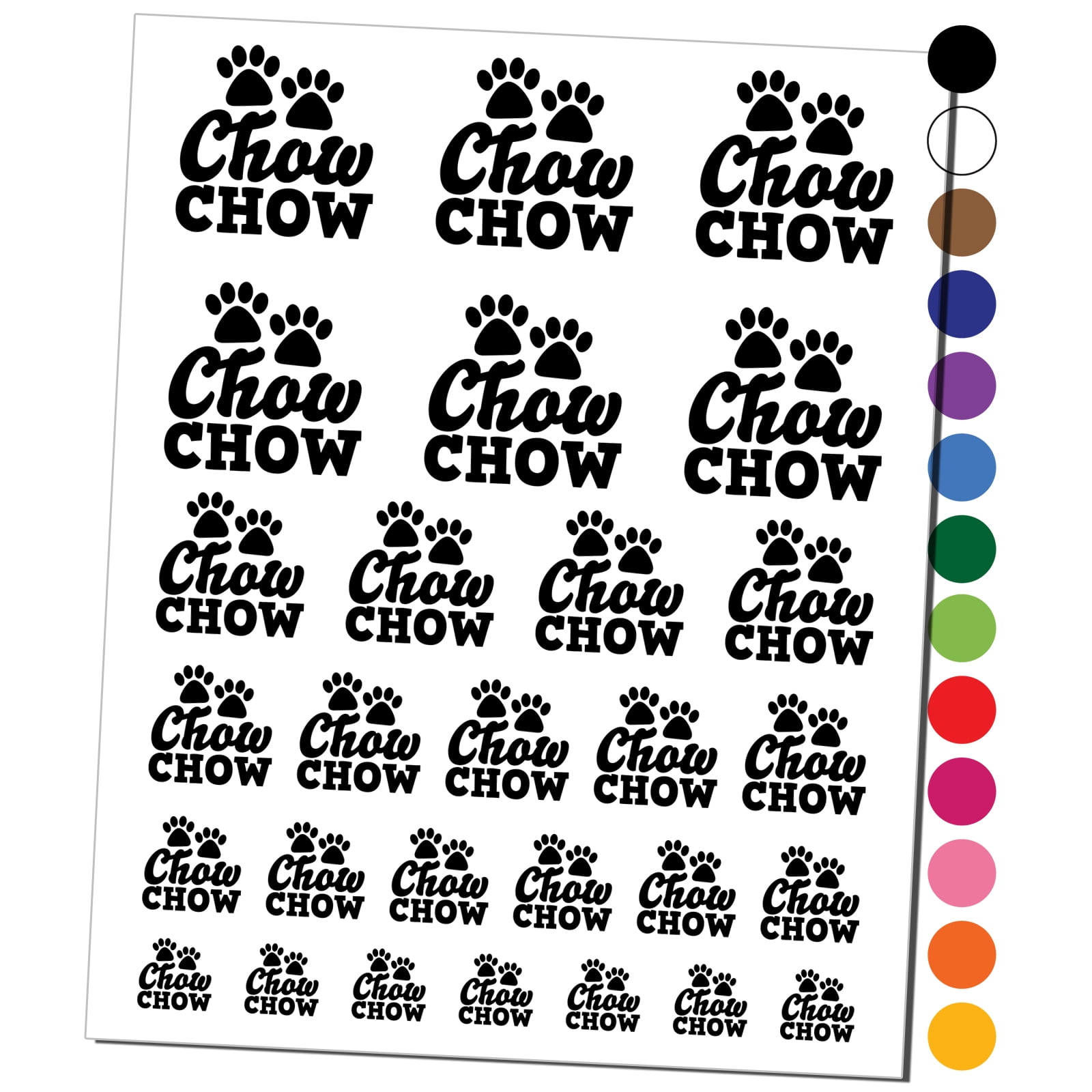 Chow Chow Dog Paw Prints Fun Text Water Resistant Temporary Tattoo Set ...