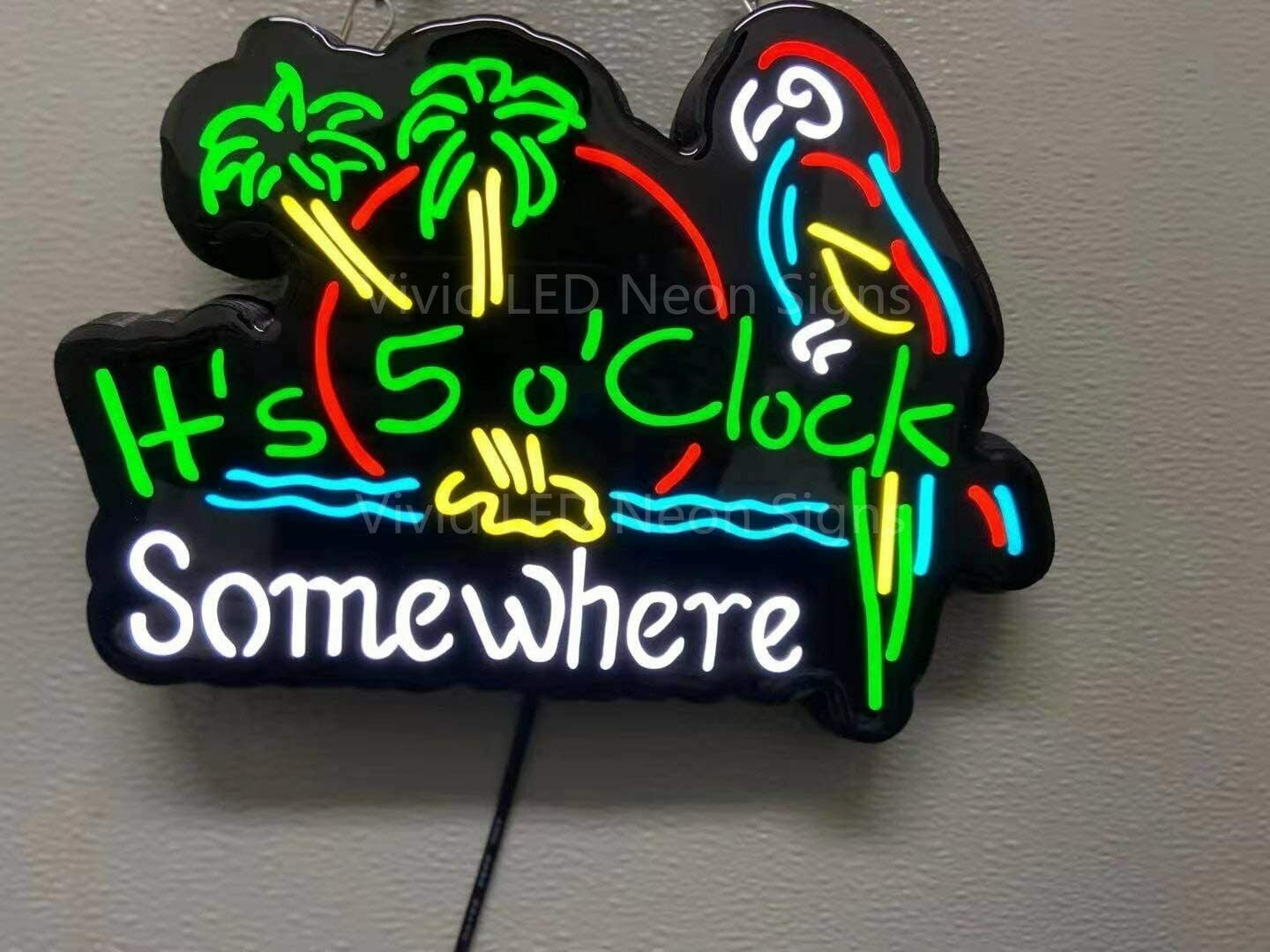 Queen Sense 10" It's 5 O'Clock 5:00 Somewhere Two Palm Trees Parrot ...