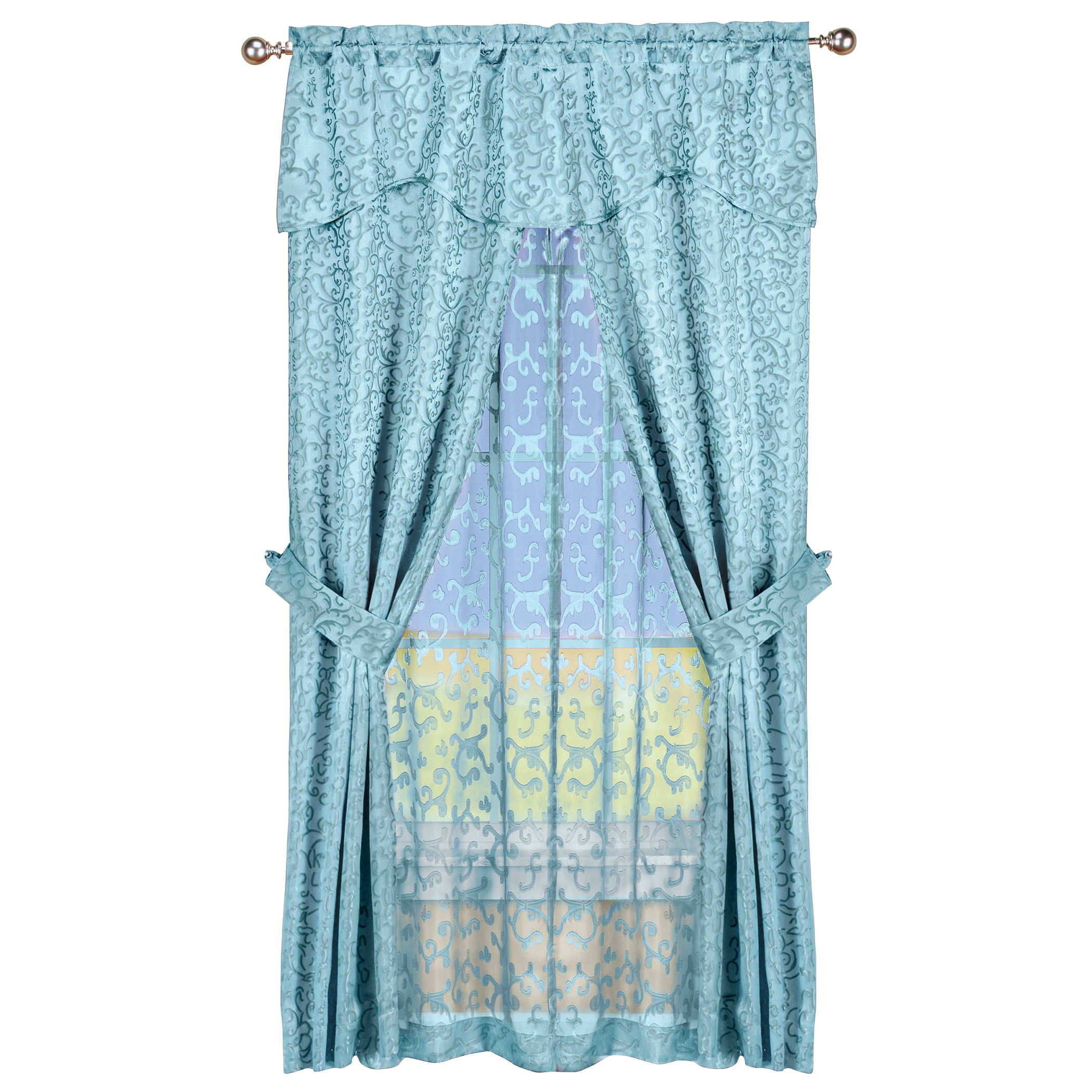 Collections Etc Insulated Scrolling Design Sheer Window Curtain Set ...