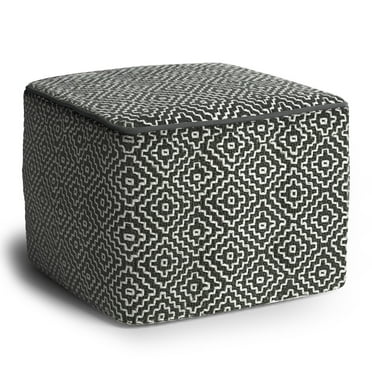 Simpli Home Graham Boho Square Pouf in Patterened Blue and Natural Cotton - Walmart.com