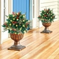 Lighted Artificial Christmas Urn Filler, Pre-lit Xmas Pine Trees with Cones, Golden & Red ...