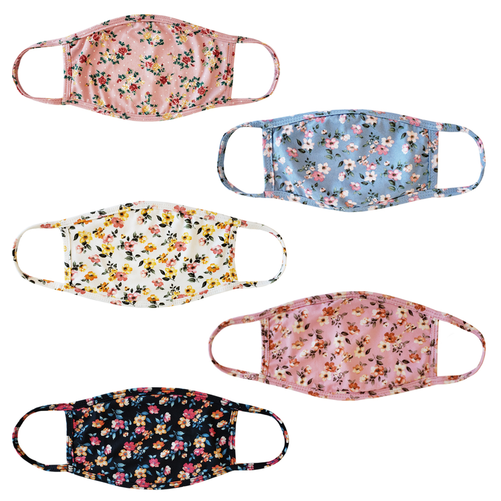 PRO MC 5Pcs Floral Multi Color Set Unisex Polyester Face Mask Comfy ...