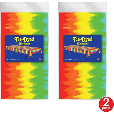 Tie-Dye Rectangle Fitted Disposable Plastic Tablecloths, 8 Ft. Bulk 12 ...