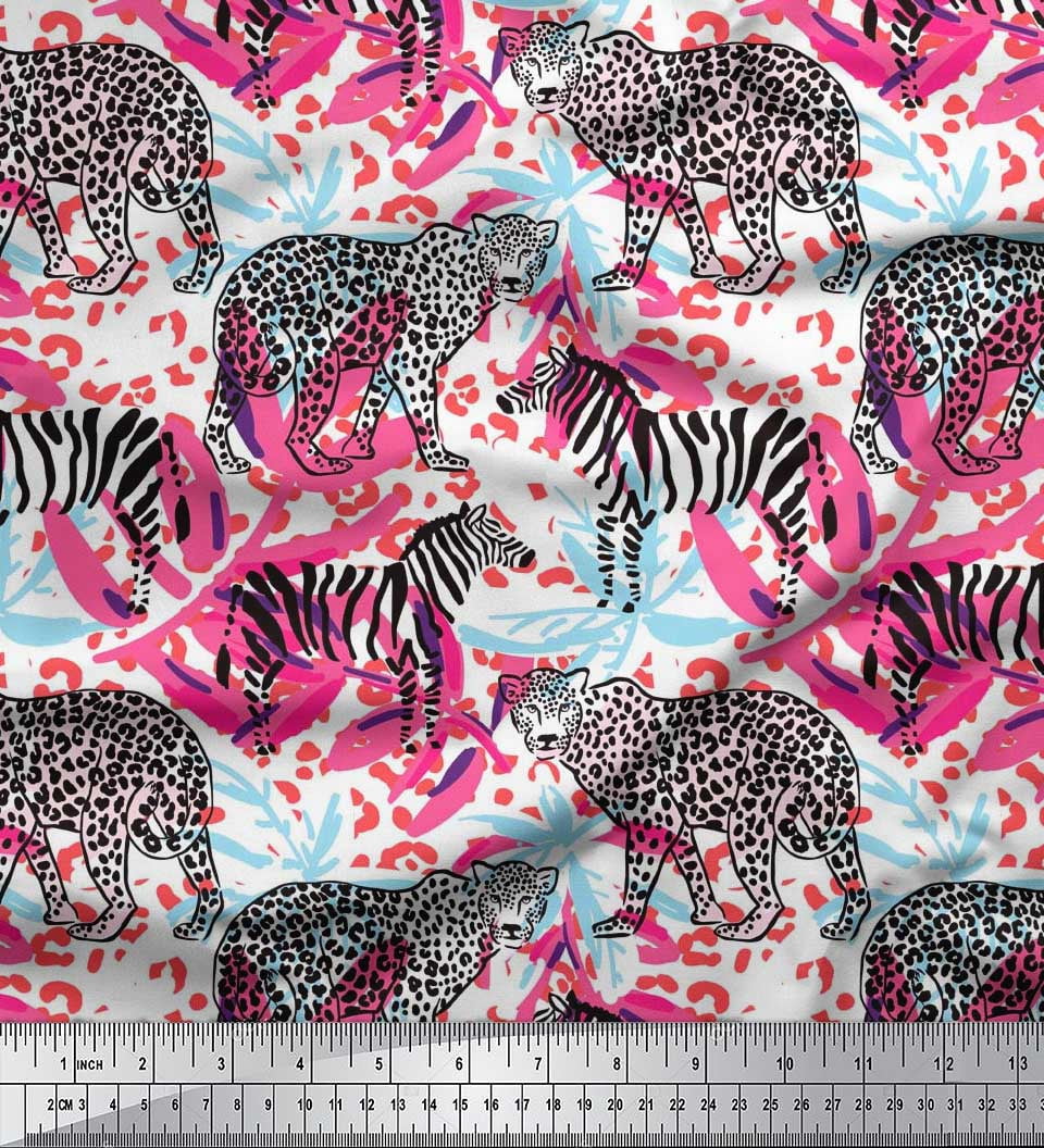 Soimoi White Velvet Fabric Leopard Skin,Leopard & Wild Animal Print ...