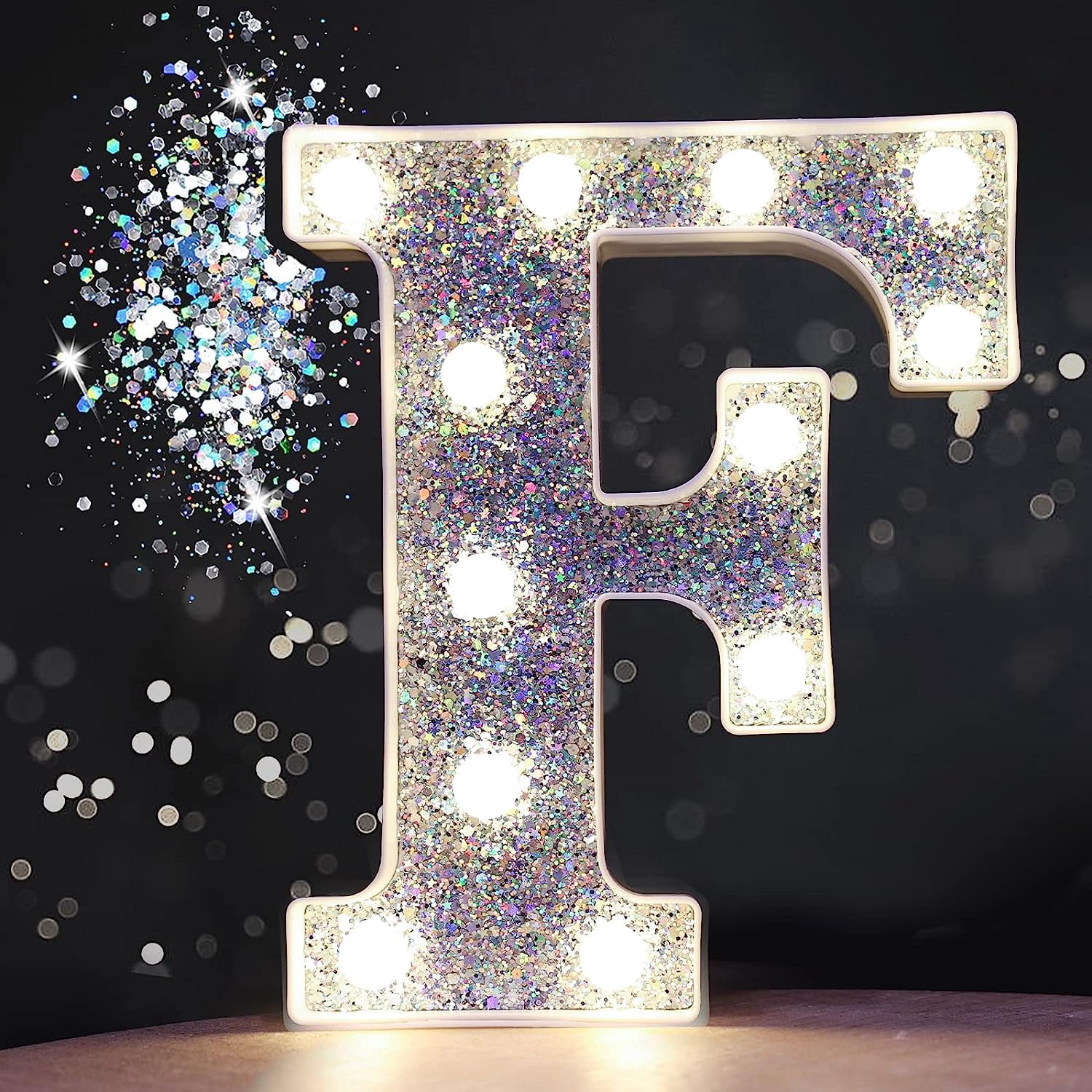 Light Up Letters, Glitter Letter Lights Battery Powered Silver Marquee ...