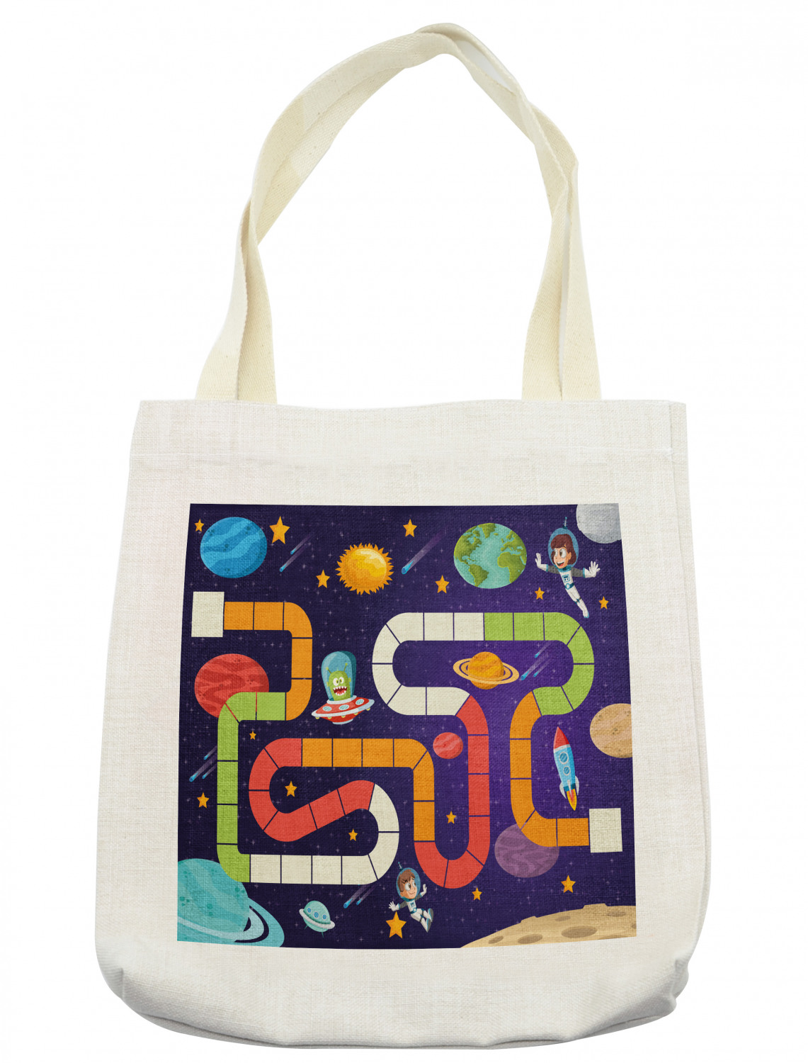 Alien Tote Bag, Cartoon Astronaut Children Playing Around Flying in ...