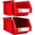 DJC Supply RED Heavy duty thermoplastic storage bin organizer, Stackable, Hangable, Side-connect ...