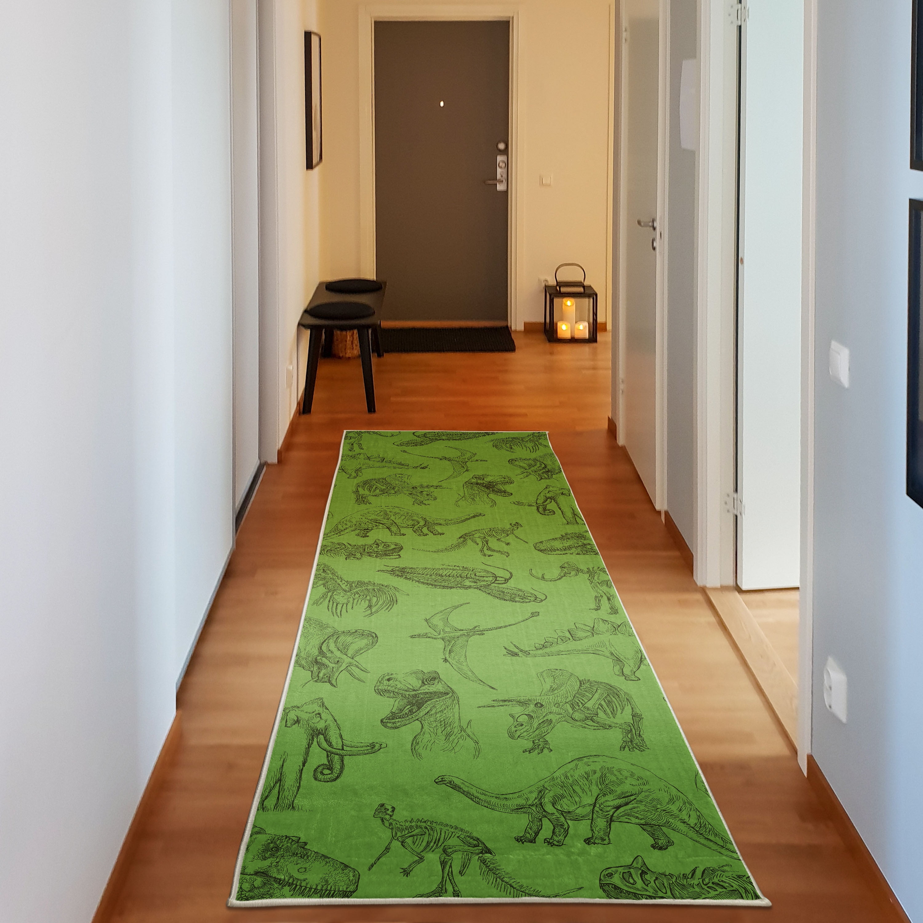 Jurassic Decorative Rug, Arrangement of Various Dinosaurs Illustrations ...